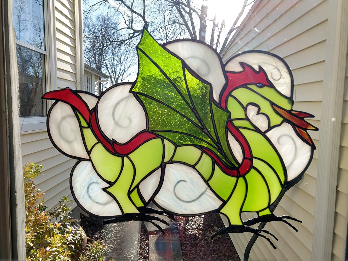 14.5 X 12 Oriental Dragon Stained Glass Panel - Etsy