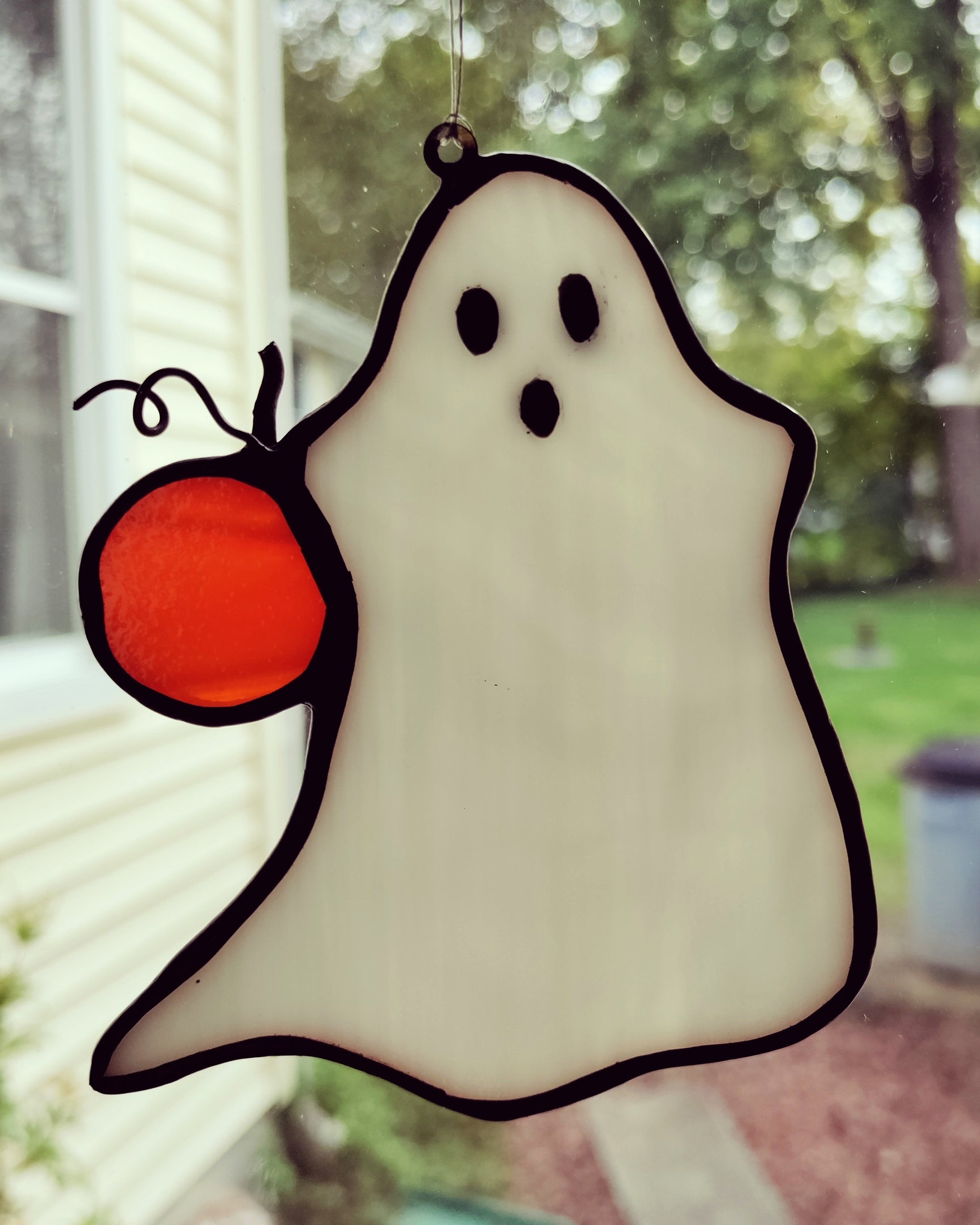 Stained Glass Ghost With Pumpkin Suncatcher - Original Design - Etsy