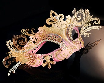 Pink masquerade mask | Etsy
