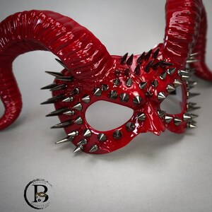 Crimson Red Spike Devil Ram Mask Horns Spikes Rivet Antler Natural ...
