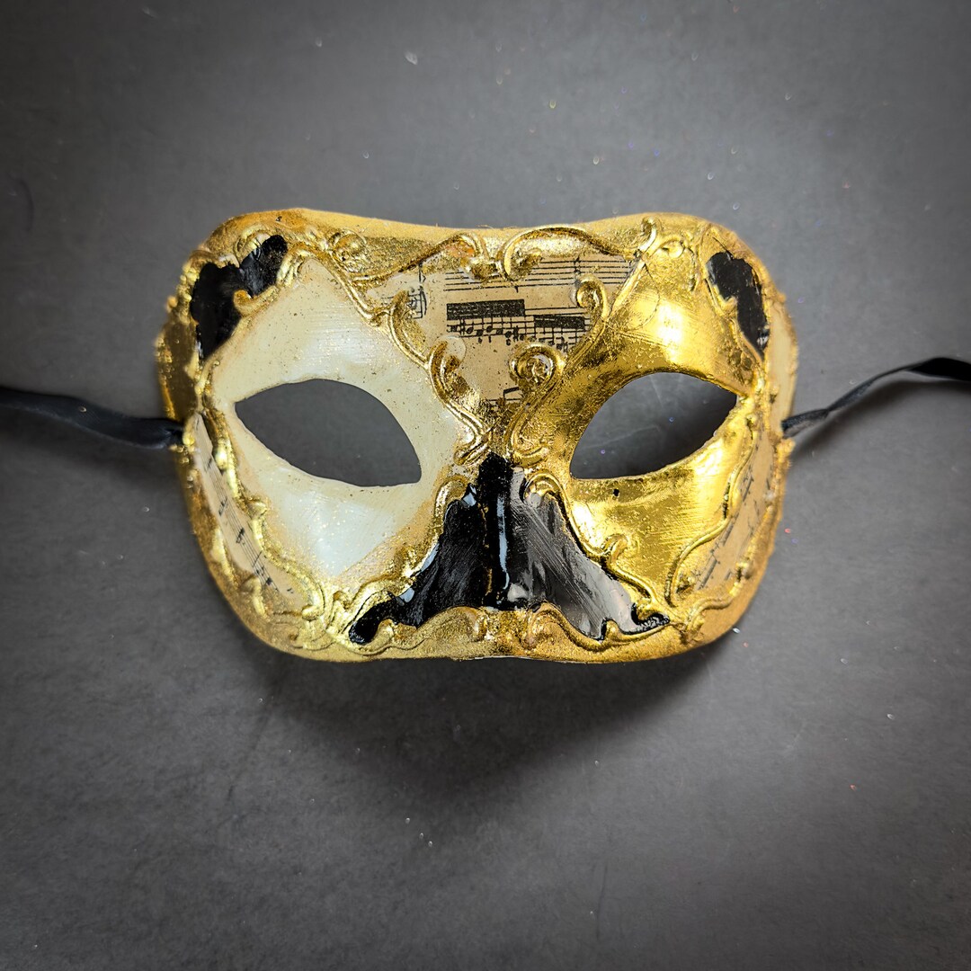 Men's Phantom Masquerade Mask Mardi Gras Black Gold Mask Venetian ...