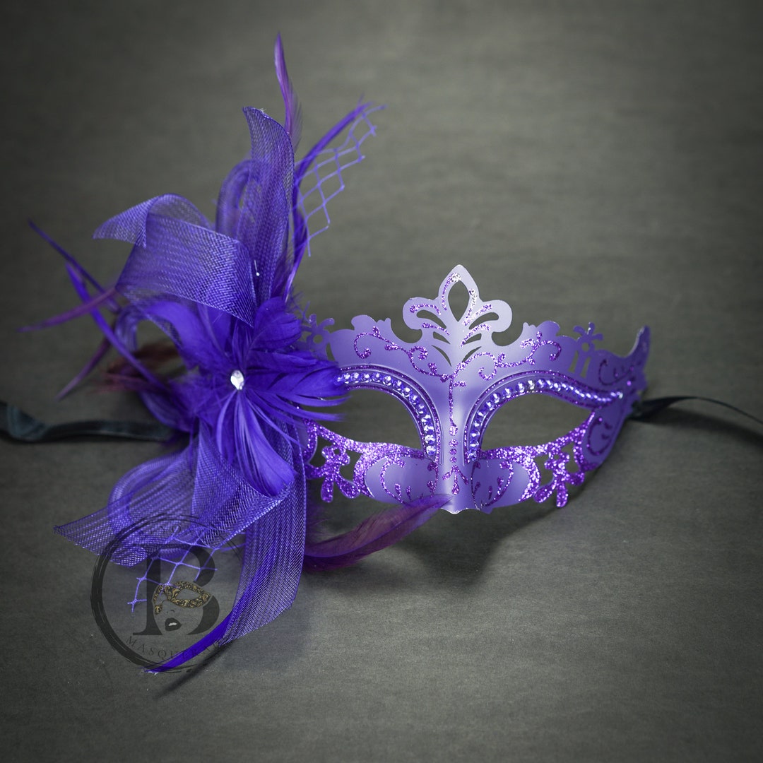 Luxury Masquerade Masks Purple Masquerade Mask Feathers, Luxury ...