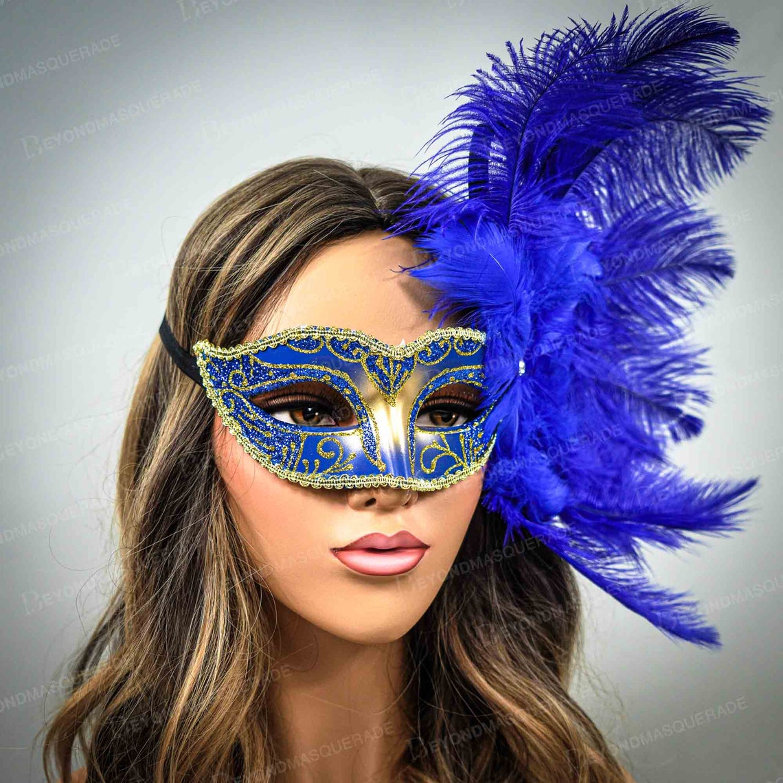 Feather Masquerade Mask Womens Blue Mask With Feathers Blue | Etsy