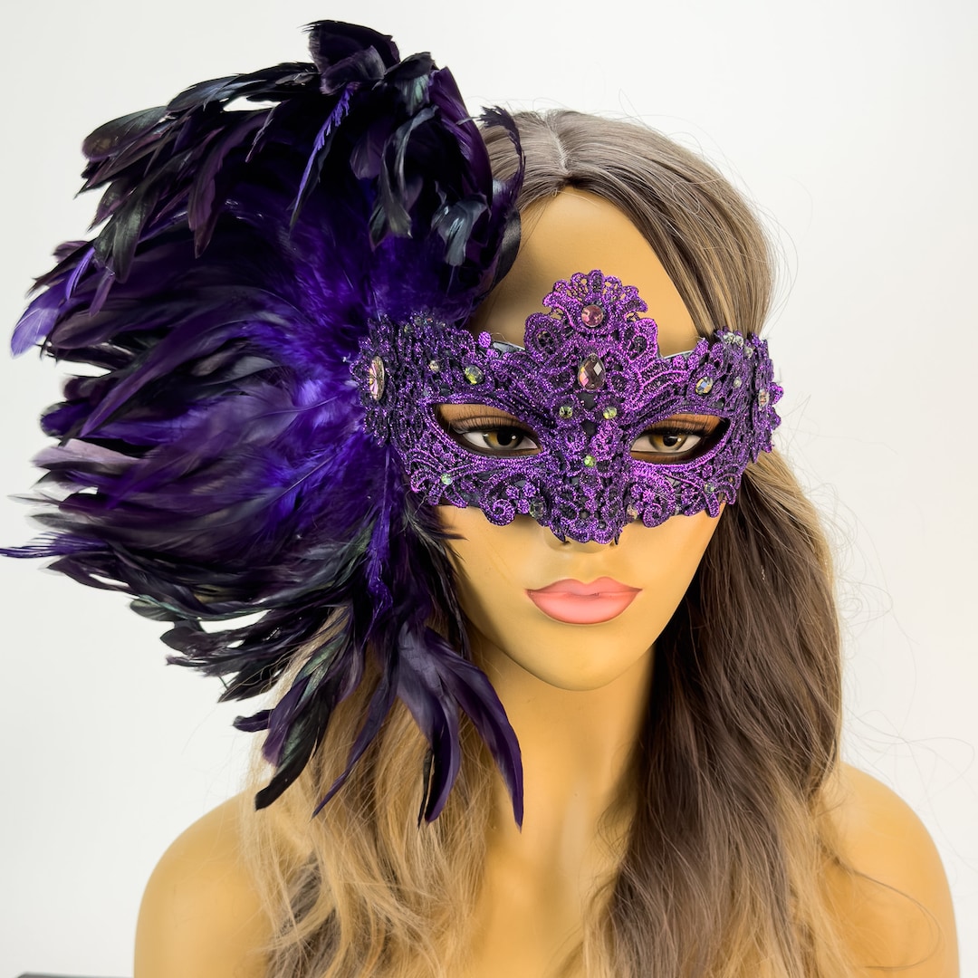 Feather Masquerade Masks, Purple Masquerade Mask Halloween Party Mask ...