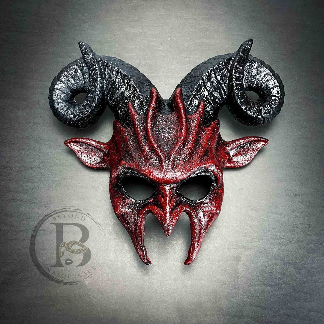 Evil Devil Horns Mask Ram Horns Headband Red Devil Halloween - Etsy