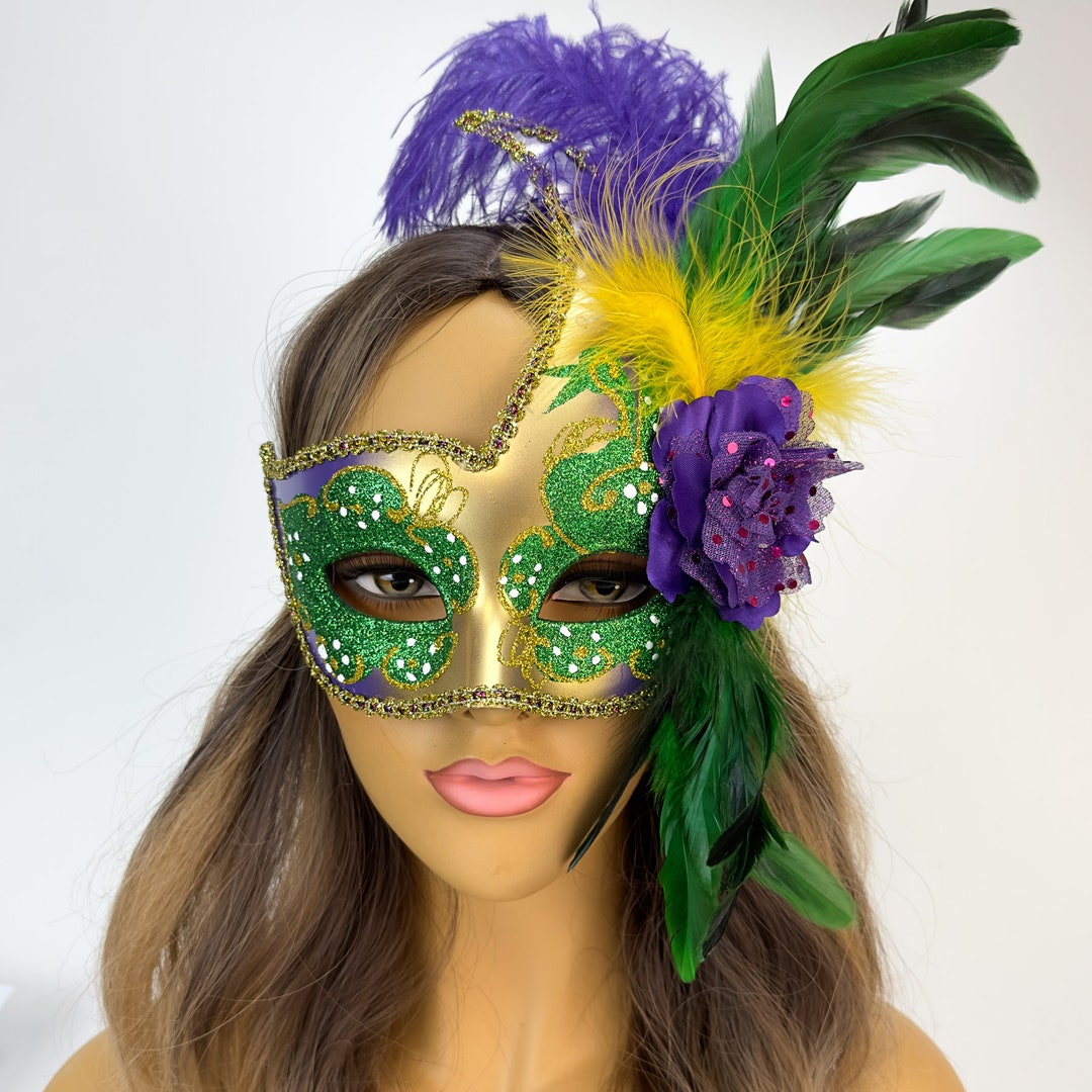 Mardi Gras Feather Masquerade Masks, New Orleans Parade Masks Mardi ...