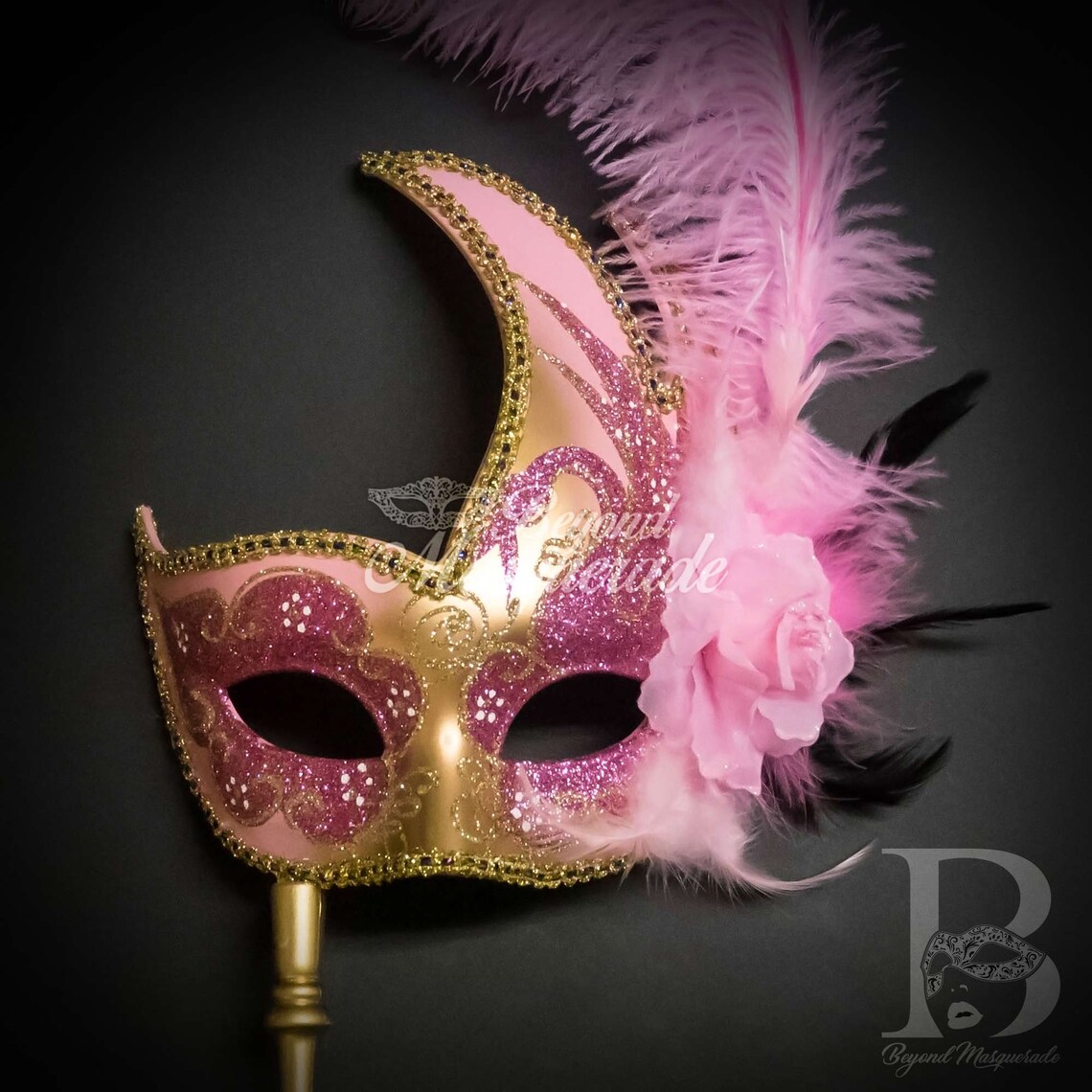 Pink and Gold Venetian Goddess Masquerade Mask With Handheld - Etsy