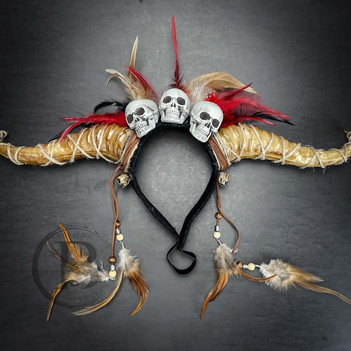 Voodoo Skull Ram Horns Tribal Headpiece Headband Cosplay | Etsy