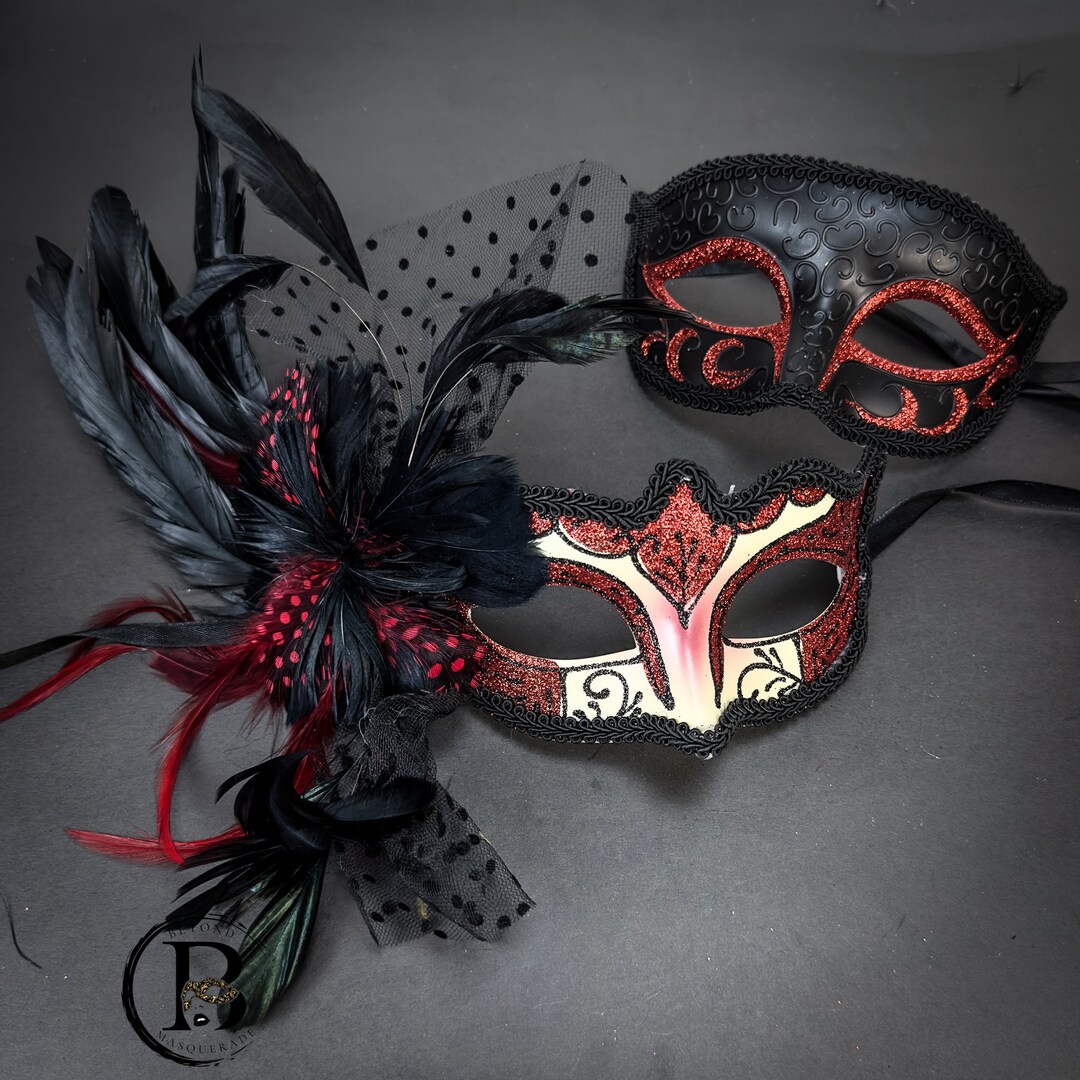 Red Masquerade Masks With Feathers Masquerade Mask Feathers, Headdress ...