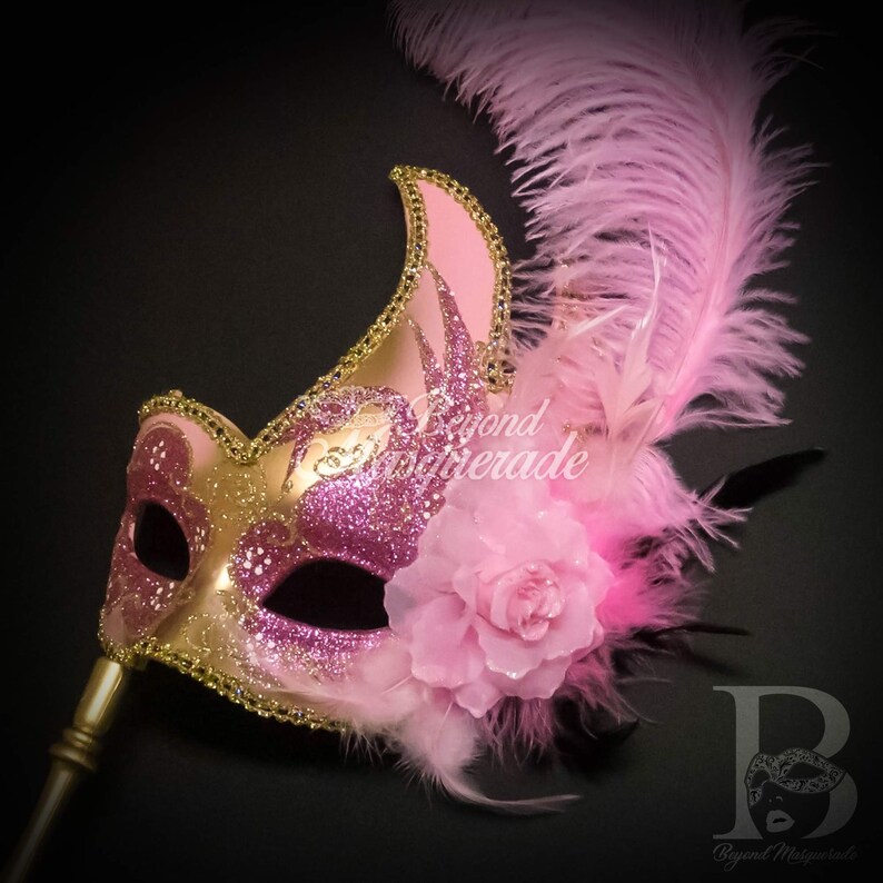 Pink and Gold Venetian Goddess Masquerade Mask With Handheld - Etsy