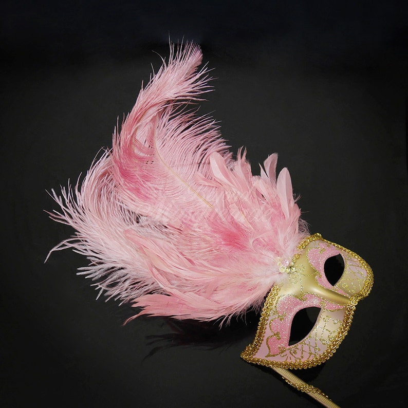 Masquerade Mask Gold Pink Mardi Gras Mask Mask with Handheld | Etsy