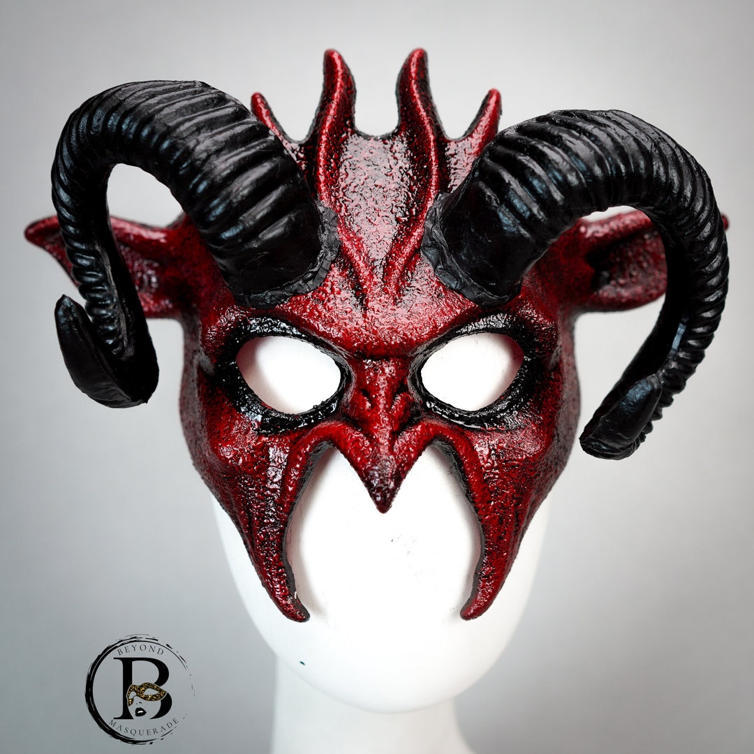 Scary Demon Devil Ram Horns Halloween Mask for Men Women Mask Red Devil ...