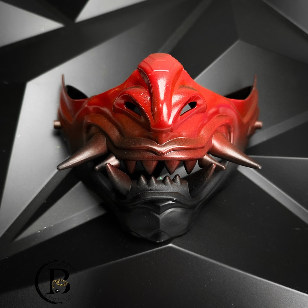 Japanese Oni Demon Cosplay Jaw Mask Red Ombre Samurai Costume Mask ...