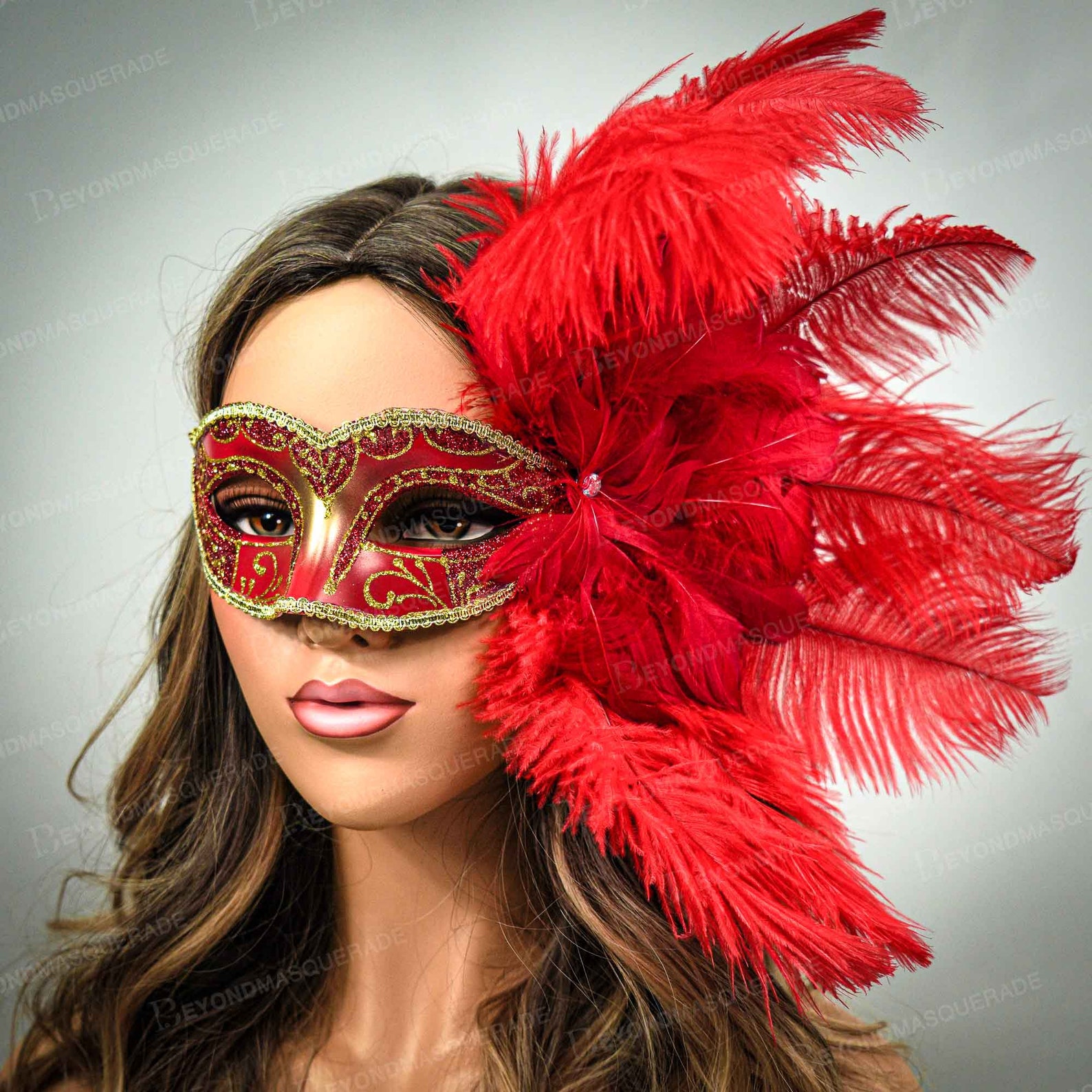 Feather Masquerade Masks Womens Red Mask Large Feathers Red - Etsy