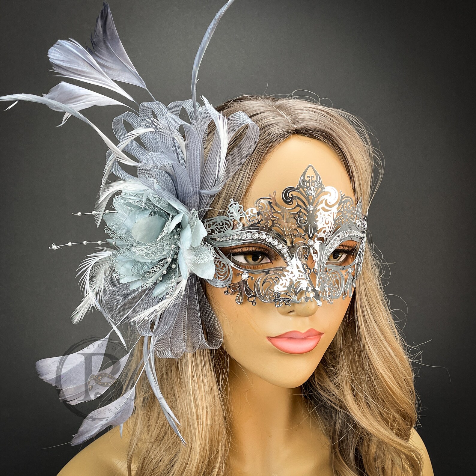 Silver Masquerade Mask Headdress Feather Masquerade Ball - Etsy