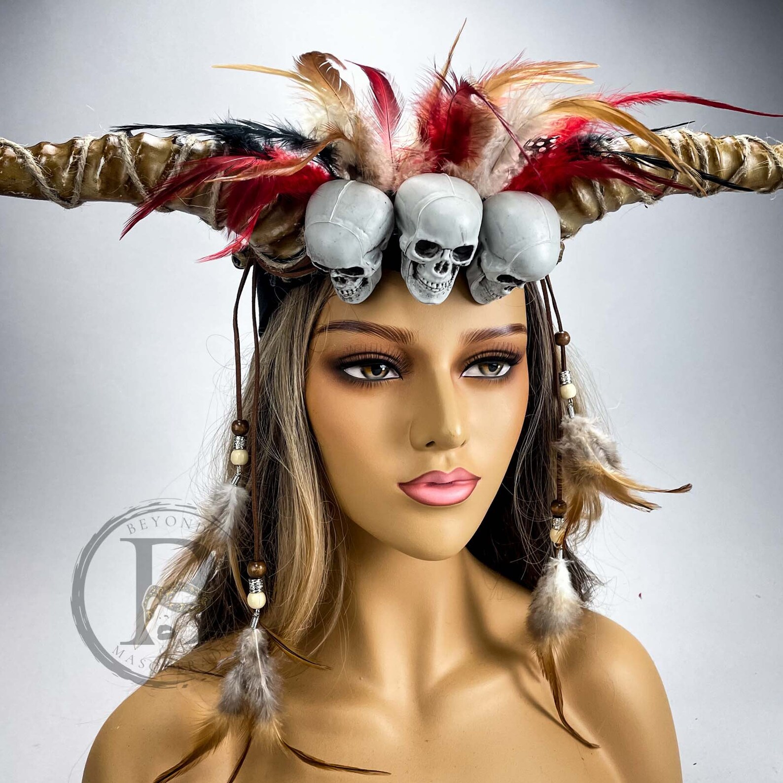 Voodoo Skull Ram Horns Tribal Headpiece Headband Cosplay - Etsy