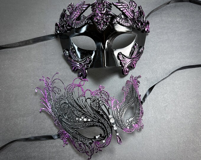 Black Purple Masquerade Mask, Couple Metal Mask, Wedding Masquerade ...