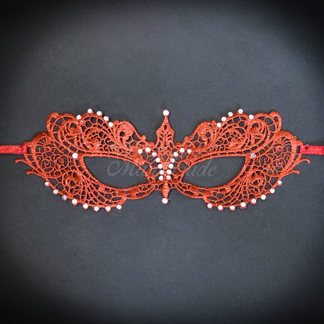 Fire Red Lace Mask, RHINESTONES, Lace Mask, Shades of Red, Lace ...