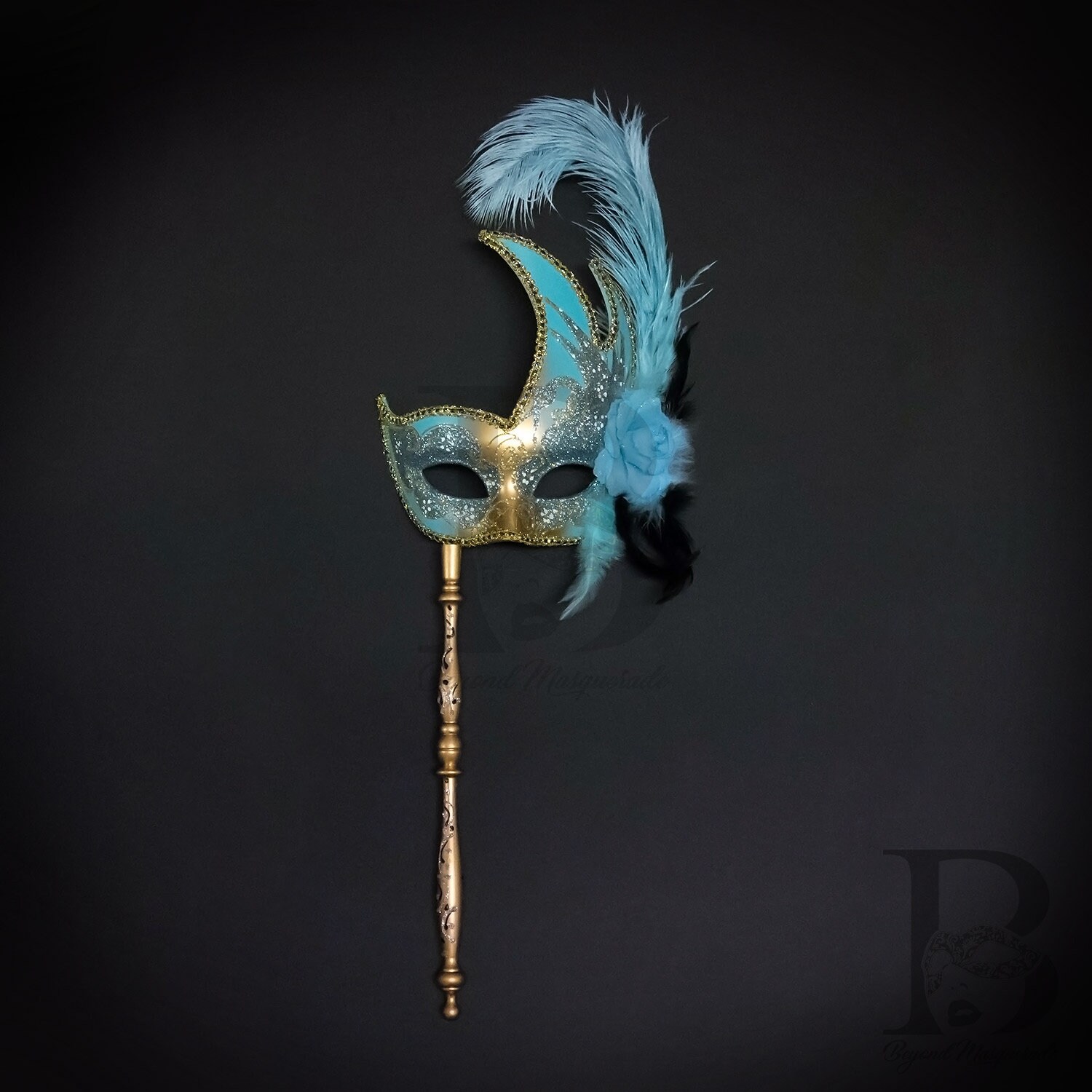 Gold and Mint Blue Venetian Goddess Masquerade Mask w/Handheld | Etsy