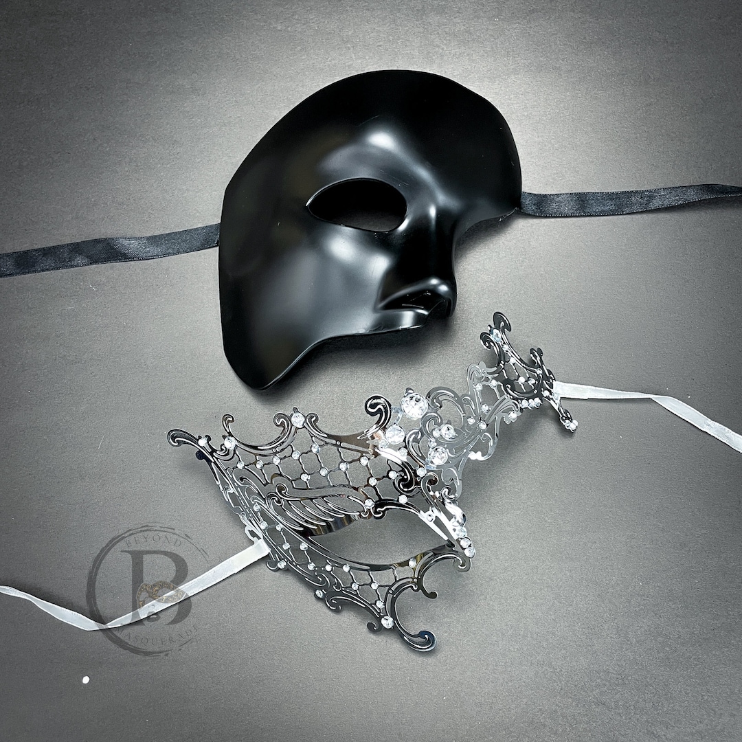 Black Silver Couple's Masquerade Masks, Halloween Costume Masks, His ...