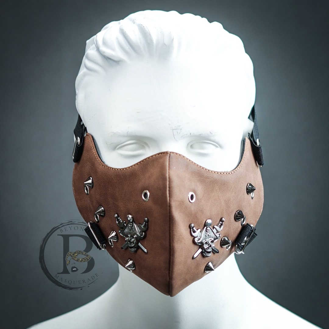 Men's Leather Mask, Leather Costume Mask, Pirate Skull Mask, Masquerade ...