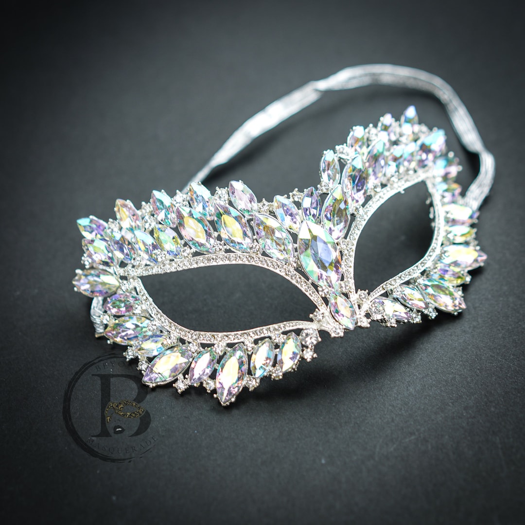 Rhinestone Masquerade Masks, Iridescent Crystal Gems Mask, for Weddings ...