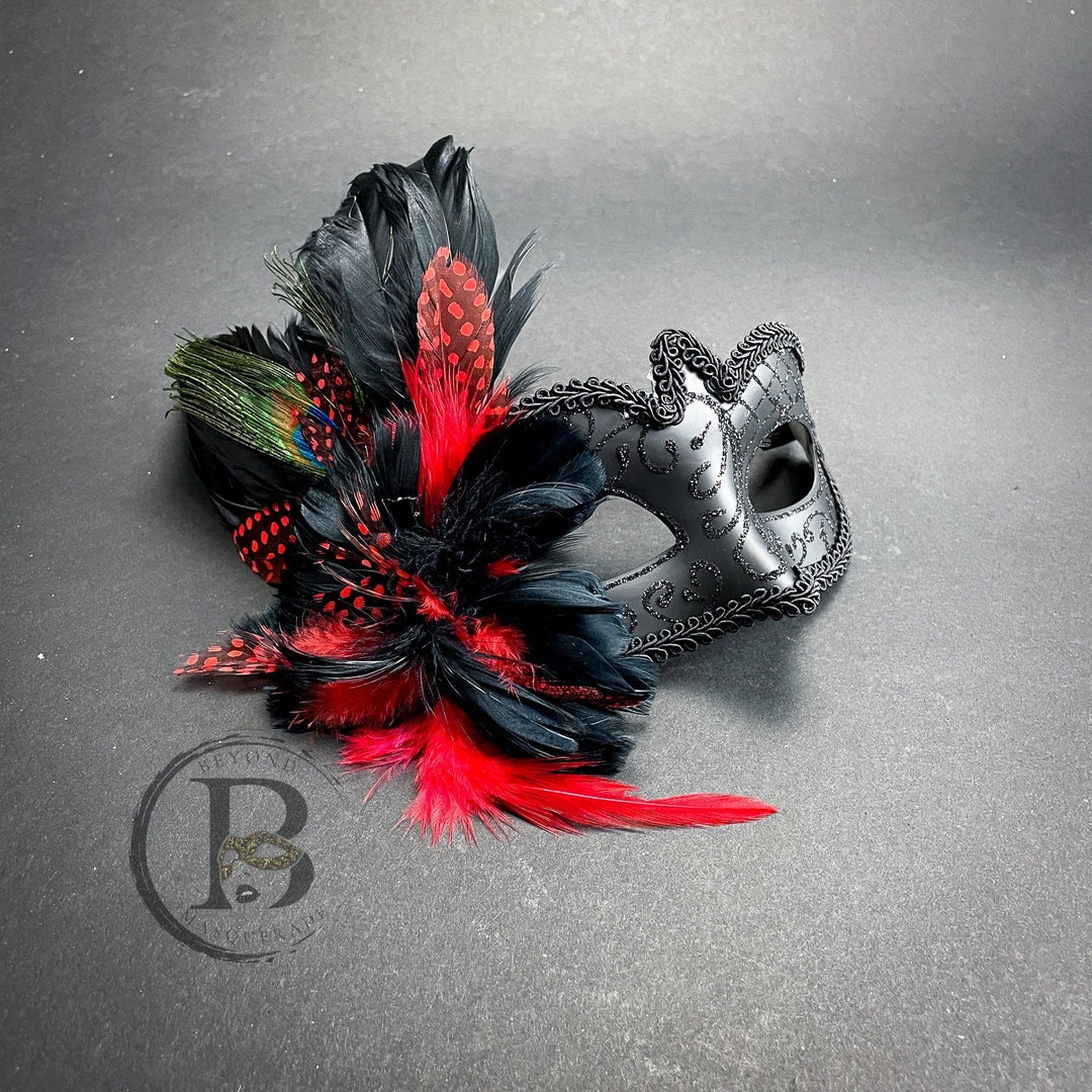 Red Feather Masquerade Masks Red Black Feather Masquerade - Etsy