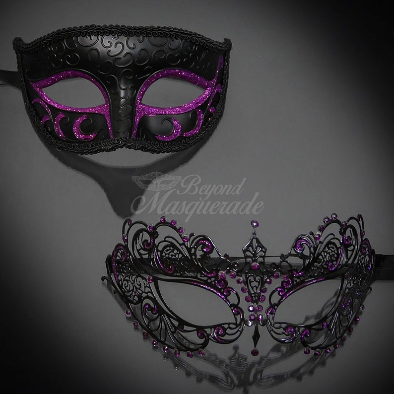 Party Mask Black Purple Couples Masquerade Mask His & Hers - Etsy