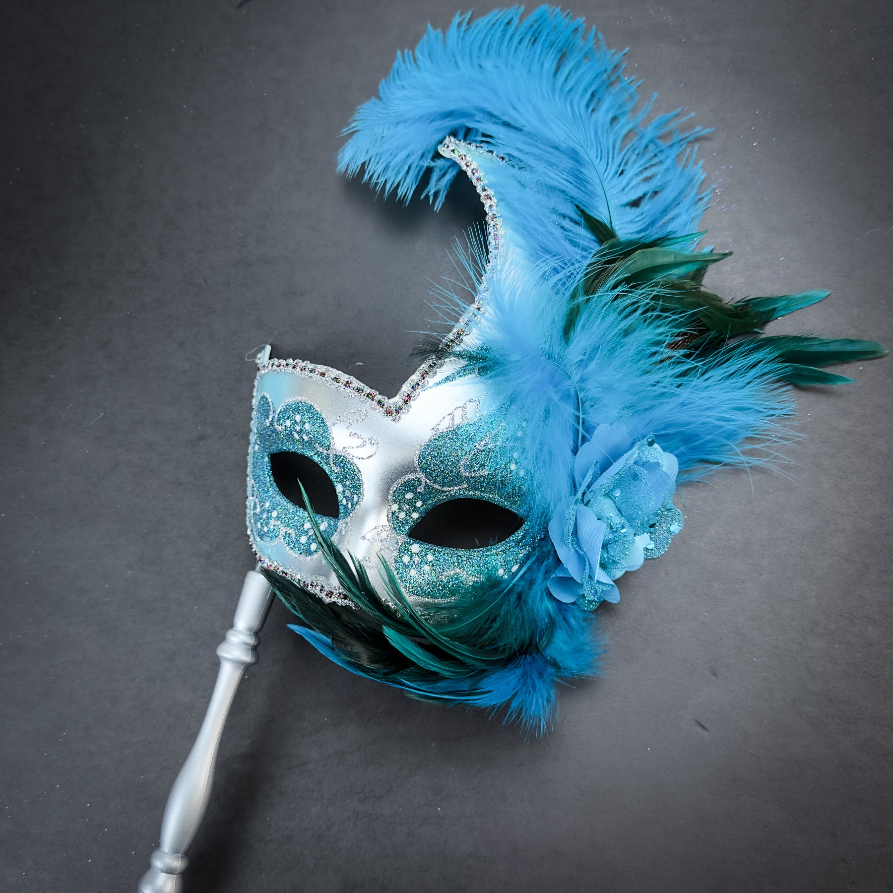 Silver Masquerade Masks On A Stick