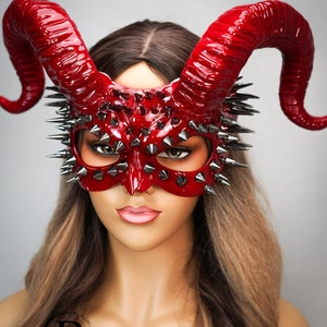 Crimson Red Spike Devil Ram Mask Horns Spikes Rivet Antler Natural ...