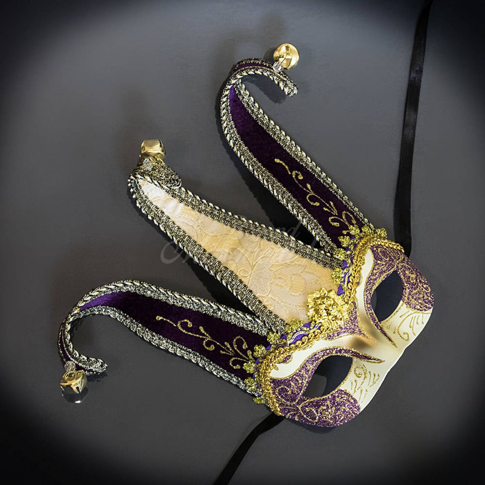 Jester Masquerade Mask Purple/gold Masquerade Mask Venetian - Etsy