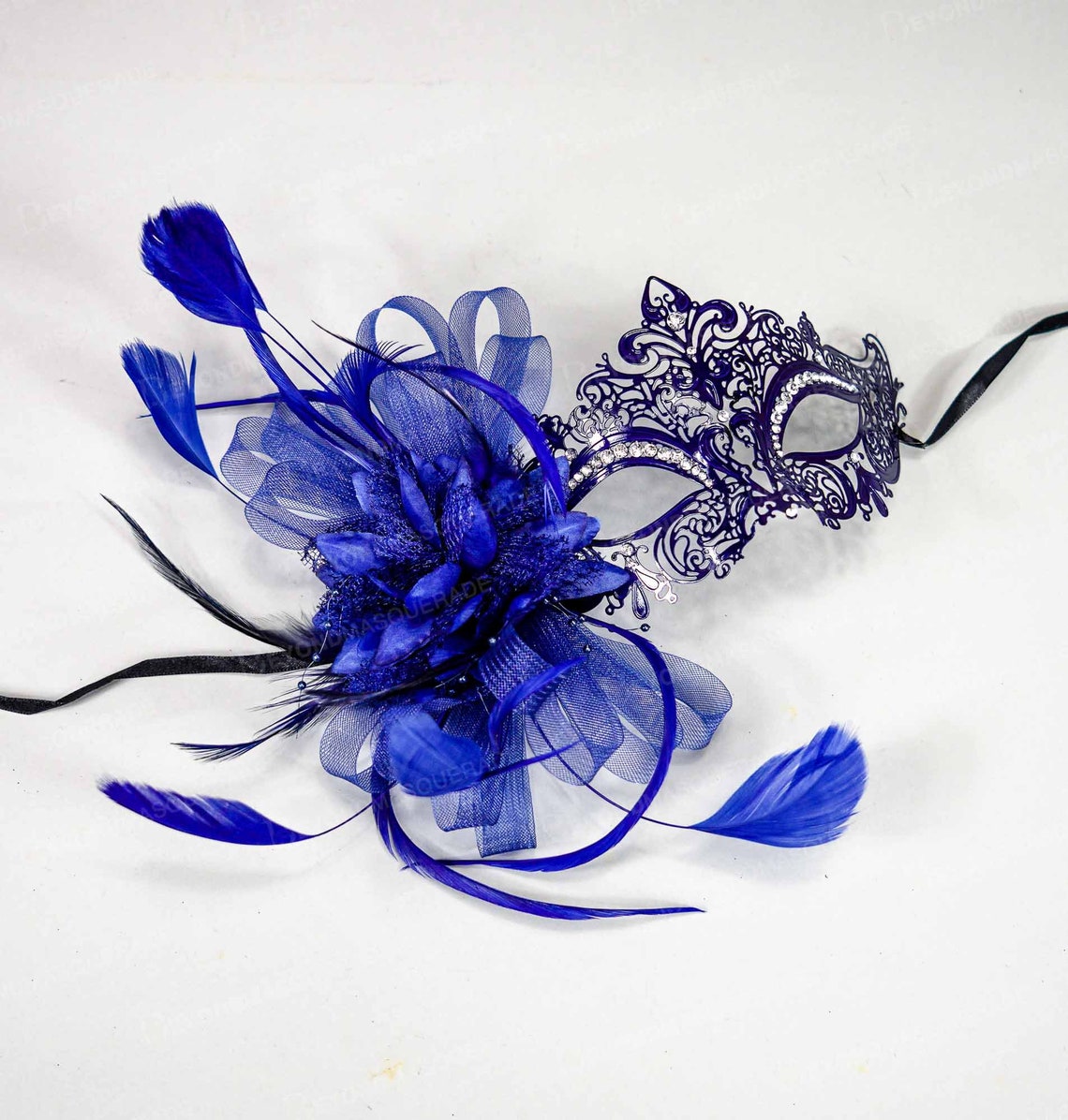 Feather Masquerade Mask Navy Blue Masquerade Mask Blue Face - Etsy