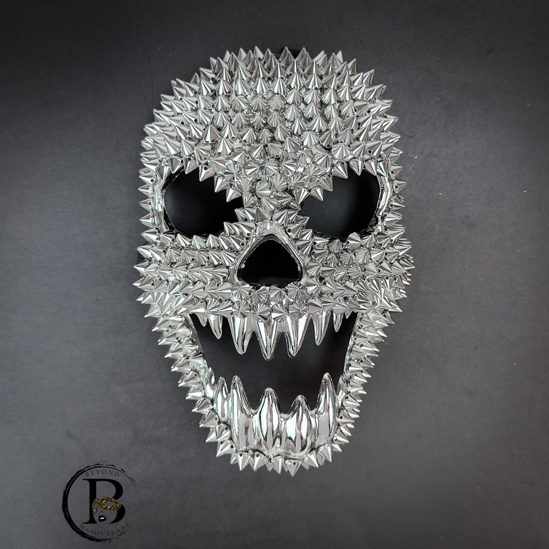 Silver Spike Skull Mask Halloween Full Face Cover Masquerade Mask ...