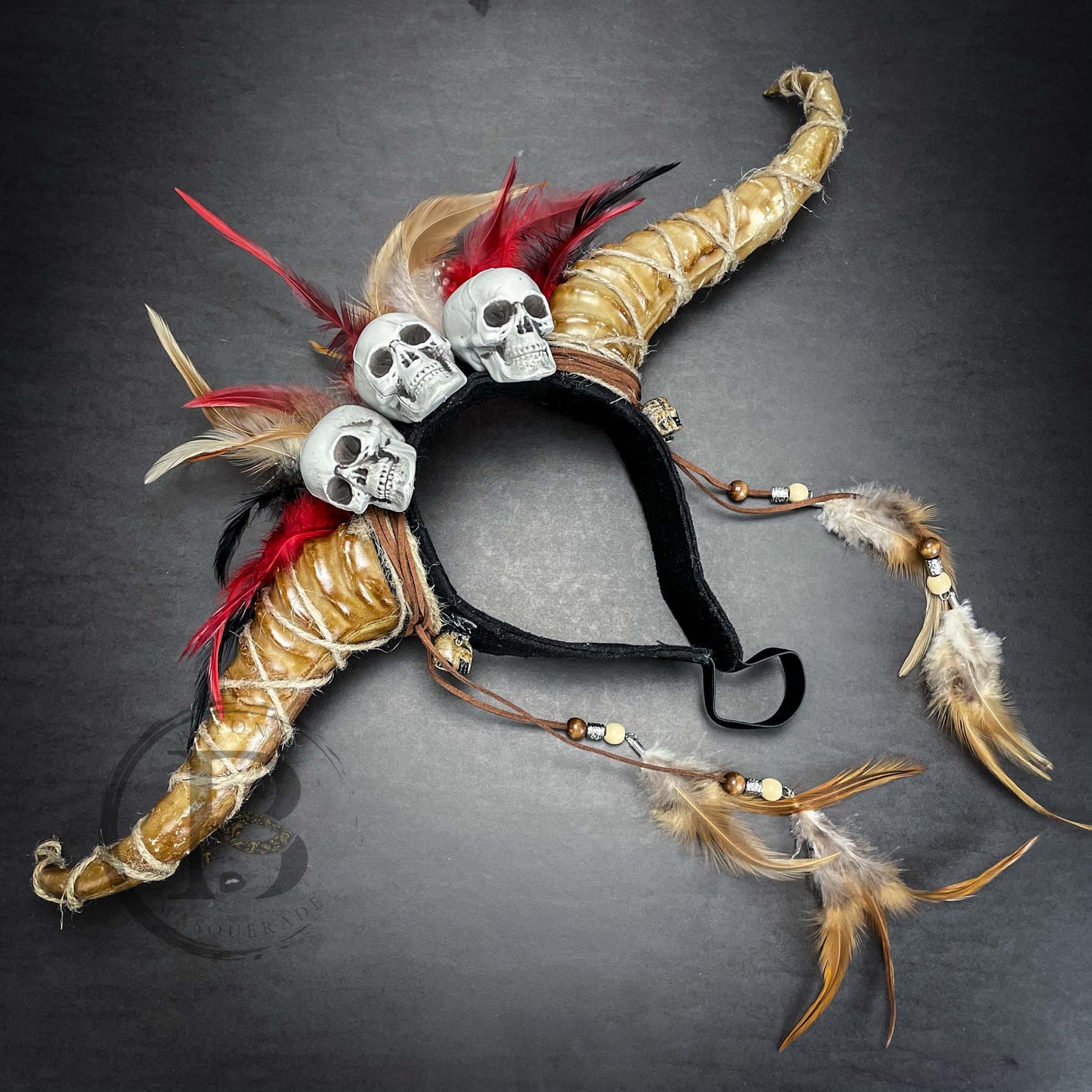 Voodoo Skull Ram Horns Tribal Headpiece Headband Cosplay - Etsy