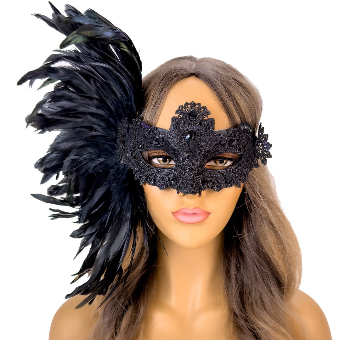 Black Masquerade Masks, Black Feather Mask, Masquerade Mask Halloween ...