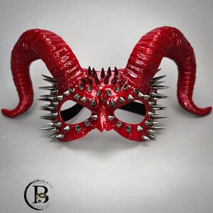 Crimson Red Spike Devil Ram Mask Horns Spikes Rivet Antler Natural ...