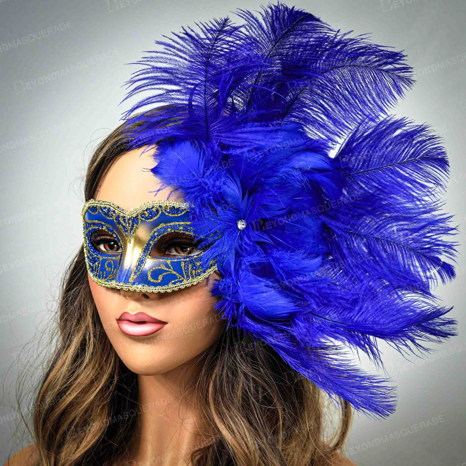 Feather Masquerade Mask Womens Blue Mask With Feathers Blue | Etsy