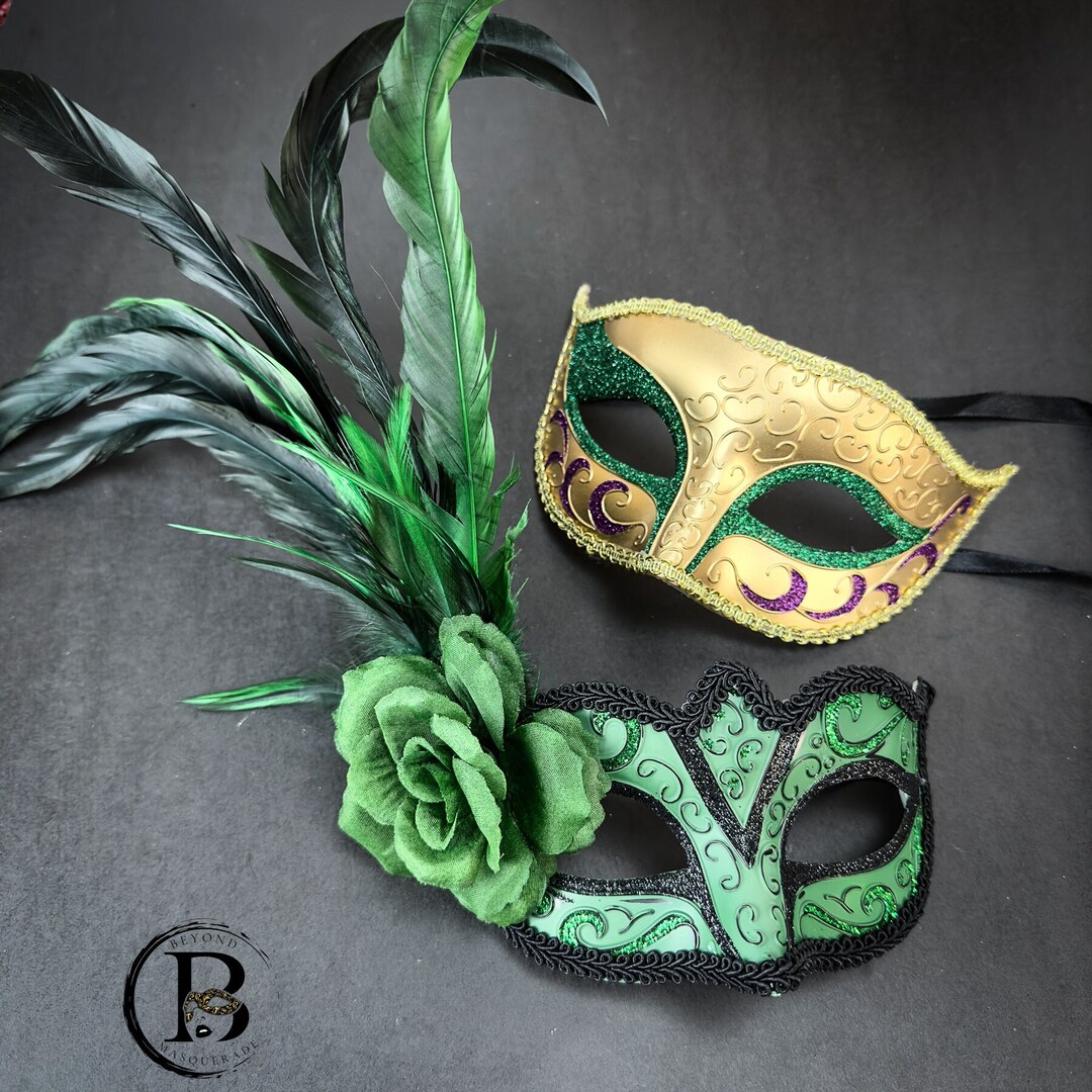 Green Couples Mardi Gras Masquerade Masks For Men Women For Couple