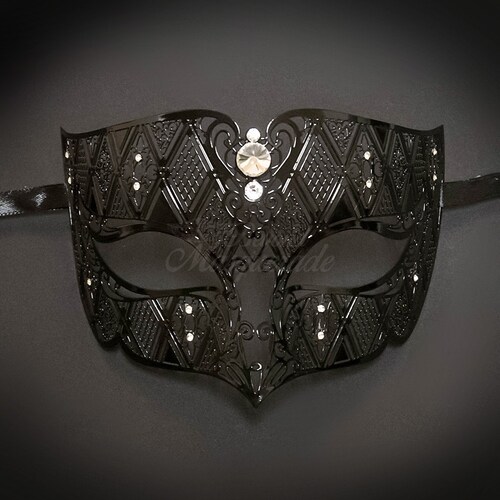 Mens Black Masquerade Ball Eye Mask - Etsy