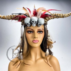Voodoo Skull Ram Horns Tribal Headpiece Headband Cosplay Costume ...