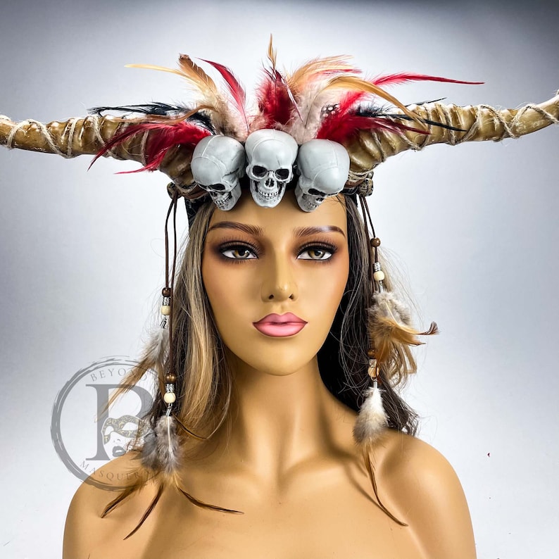 Voodoo Skull Ram Horns Tribal Headpiece Headband Cosplay - Etsy