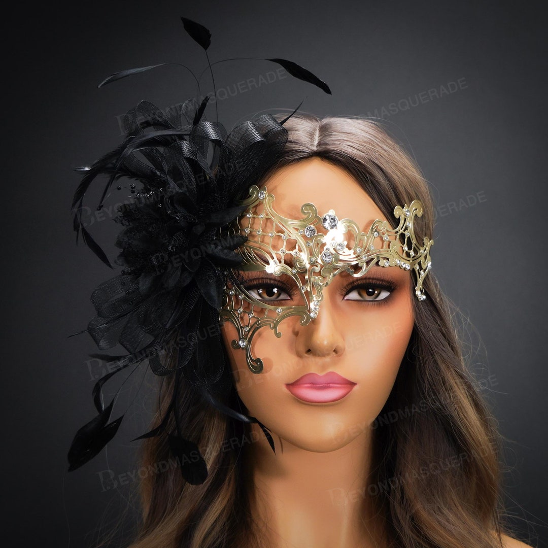 Masquerade Masks, Gold Mask With Feathers, Luxury Headdress Feather ...