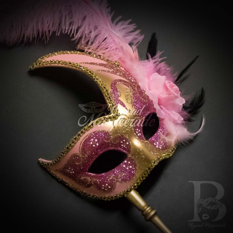 Pink and Gold Venetian Goddess Masquerade Mask With Handheld - Etsy