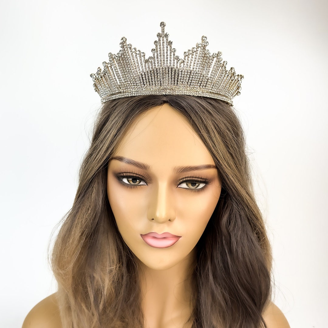 Champagne Gold Pageant Crown Bridal Tiara Wreaths Diamond Headband ...