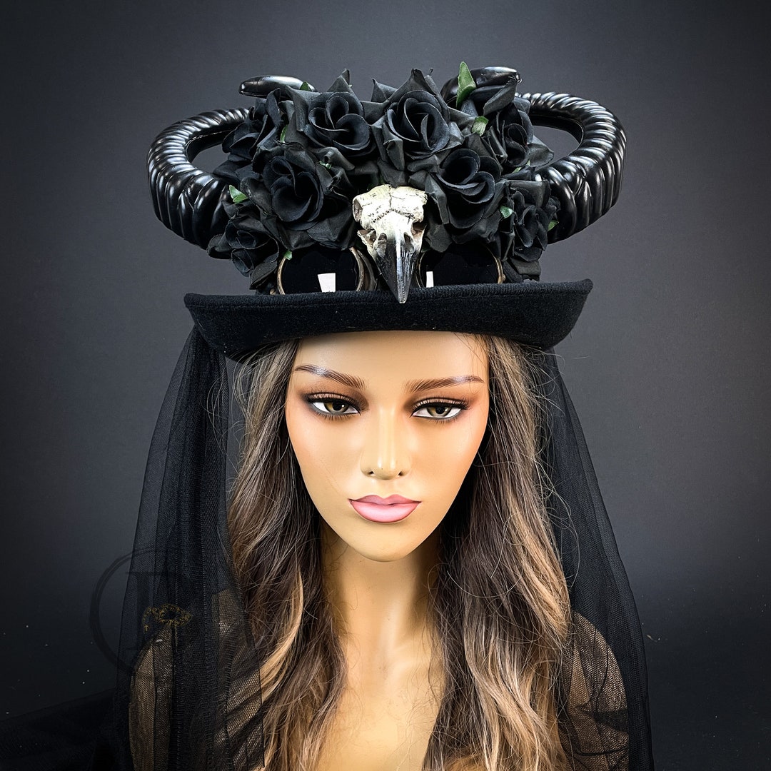 Black Ram Headpiece Steampunk Hat Head Goggles Bird Beak Plague Doctor ...