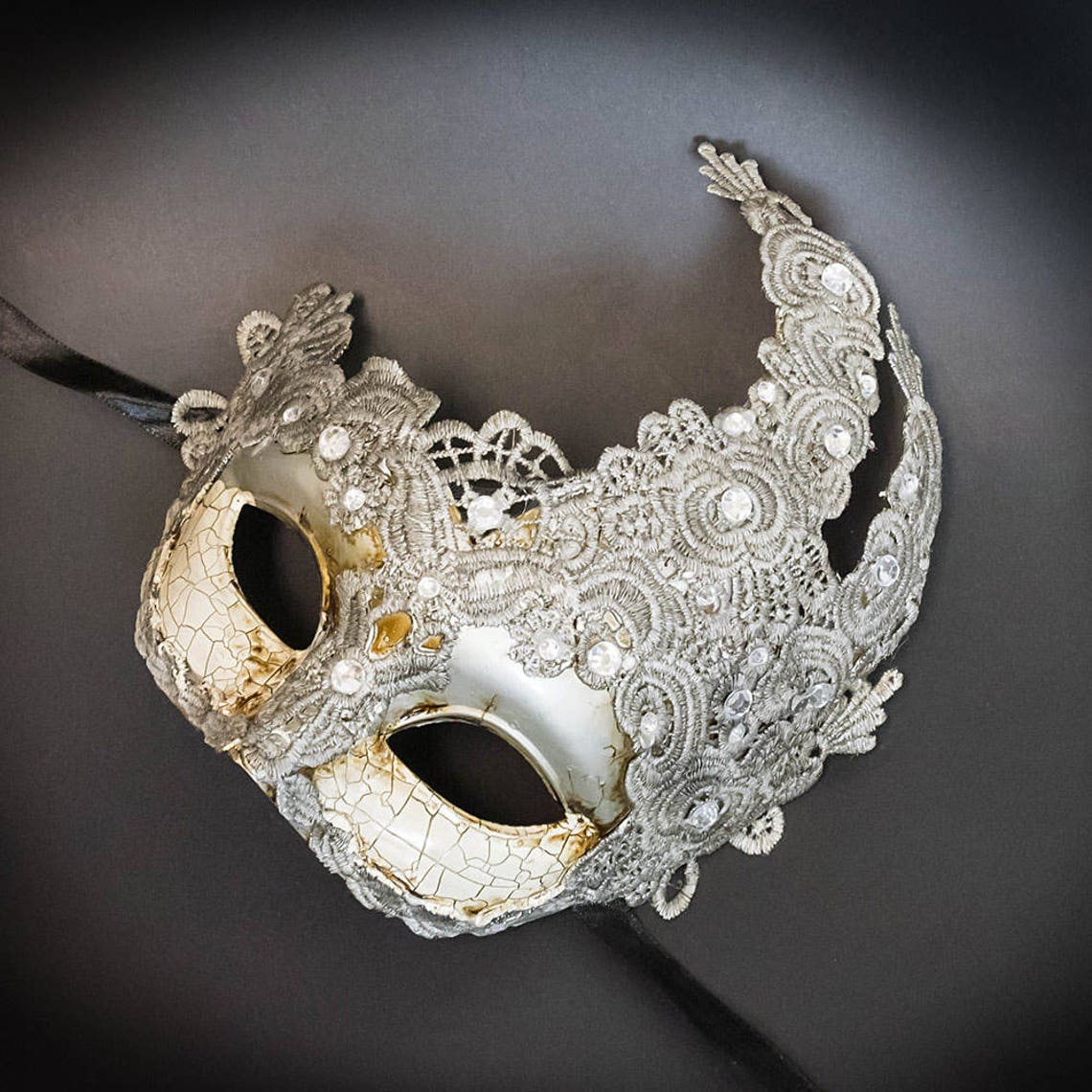 Venetian Goddess Silver/earl Grey Masquerade Mask Made of - Etsy
