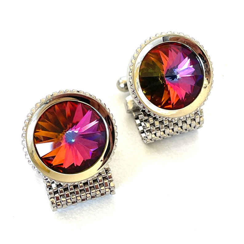 Aurora Borealis Rivioli Mesh Cufflinks - Etsy