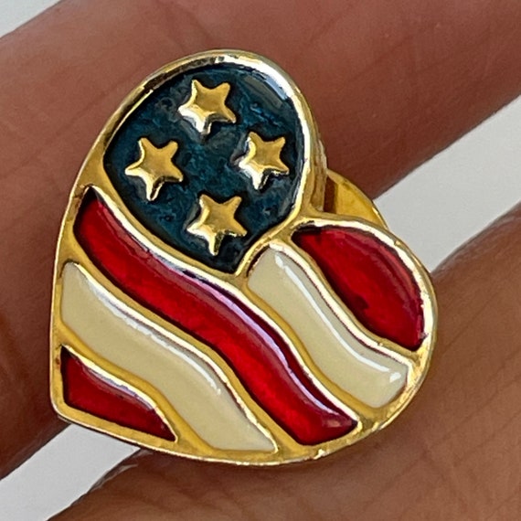 Heart pin American Flag Red White and Blue - Gem