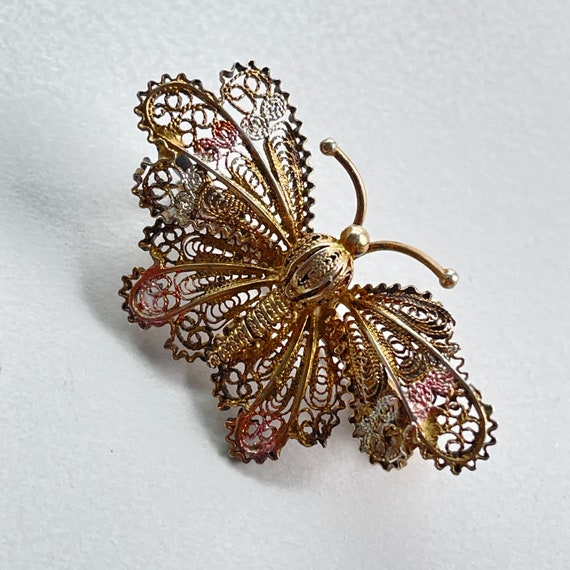 Antique Filigree Butterfly Brooch - Gem