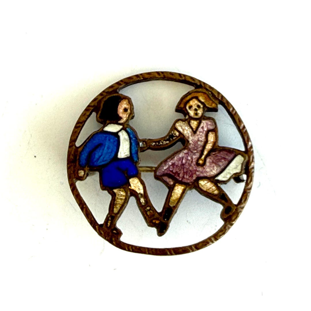 Vintage Dancing Children Enamel Brooch - Etsy